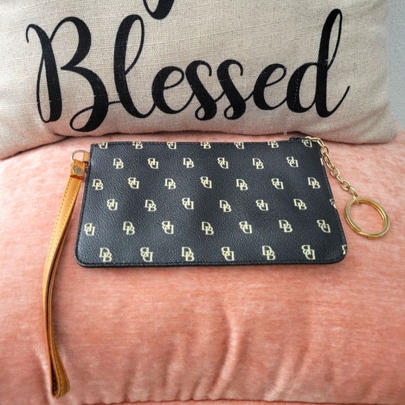Dooney & Bourke | Bags | Dooney Bourke Black Leather Mongram Wristlet ...